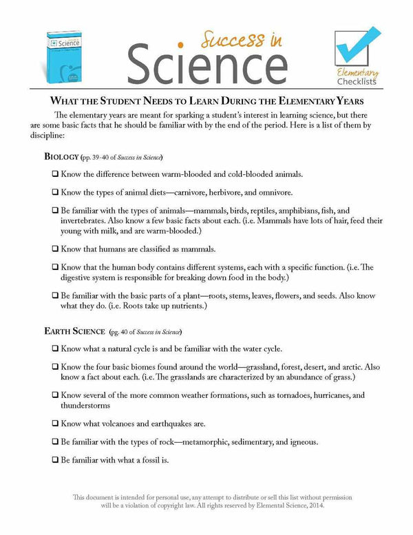 Checklists for Success in Science {FREE} | Elemental Science